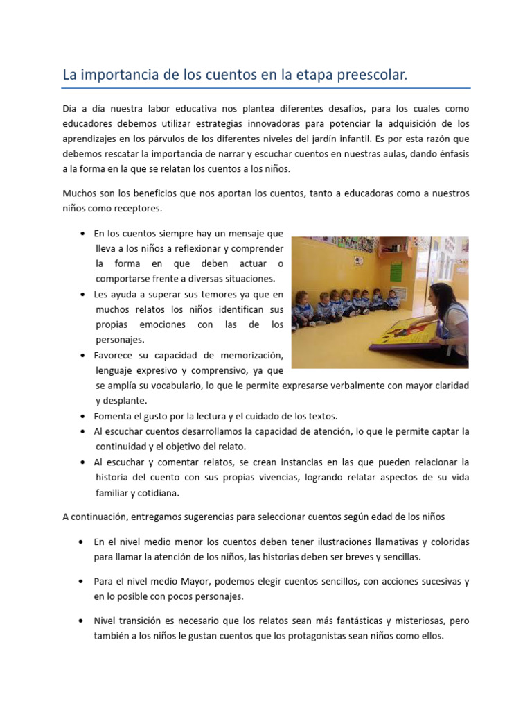 La Importancia De Los Cuentos En La Etapa Preescolar Pdf Educación