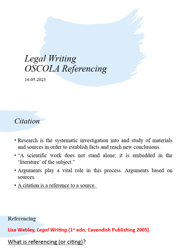 L3 OSCOLA Referencing | PDF | Citation | Note (Typography)