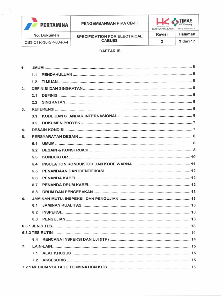 Specification For Electrical Cables | PDF