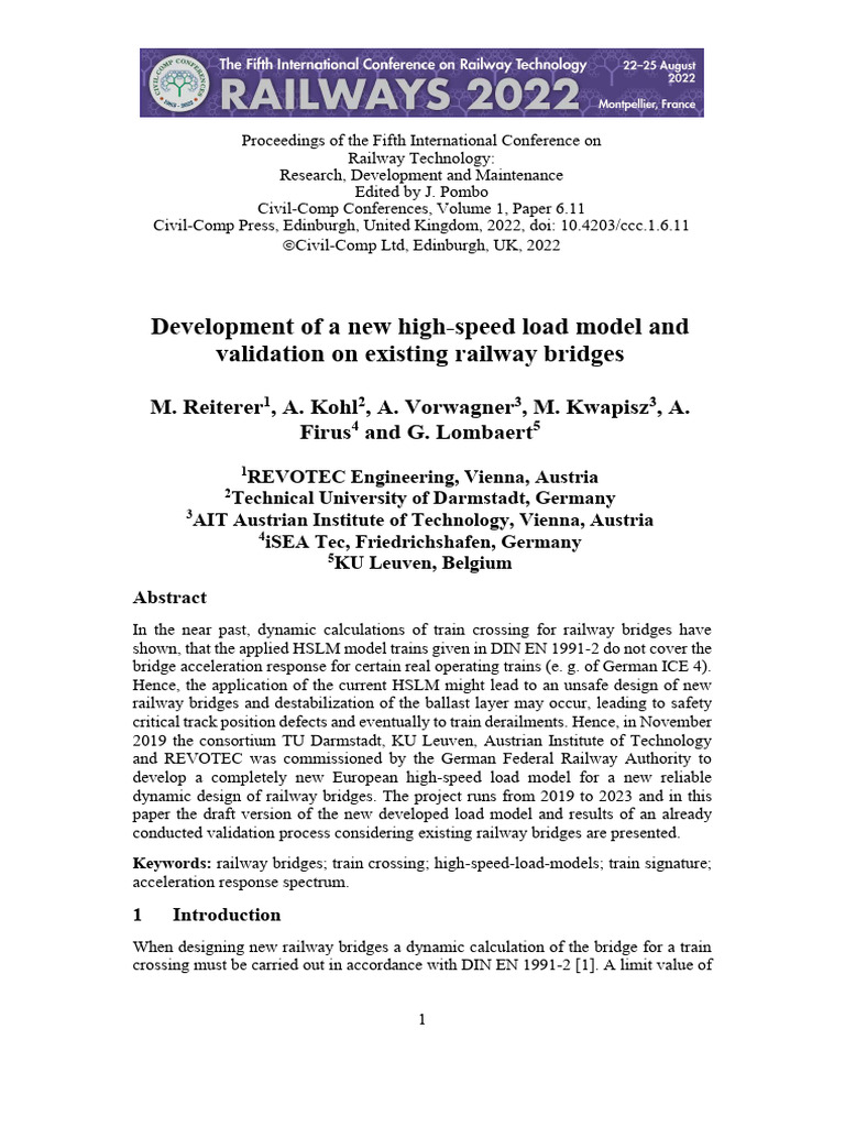 Development of a new high-speed load model and validation on existing railway bridges | PDF ...