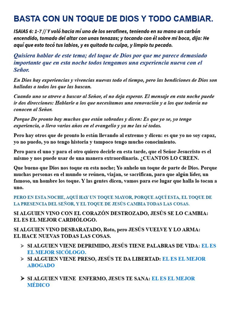 El Toque de Dios Todo Va a Cambiar | PDF | Jesús | Oración