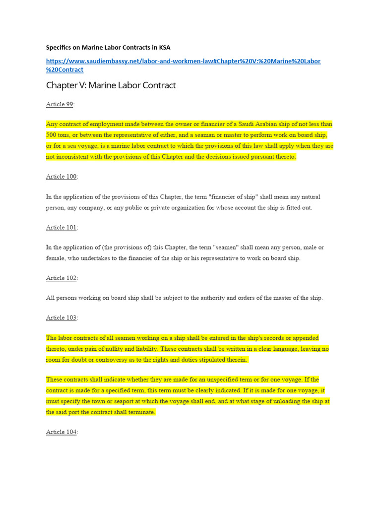 Specifics On Marine Labor Contracts in KSA | PDF | Sailor | Employment