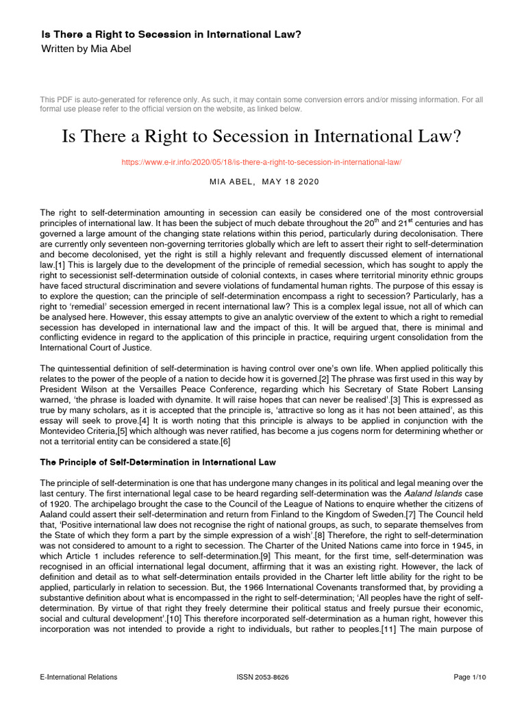 Is There A Right To Secession in International Law | PDF | Self ...