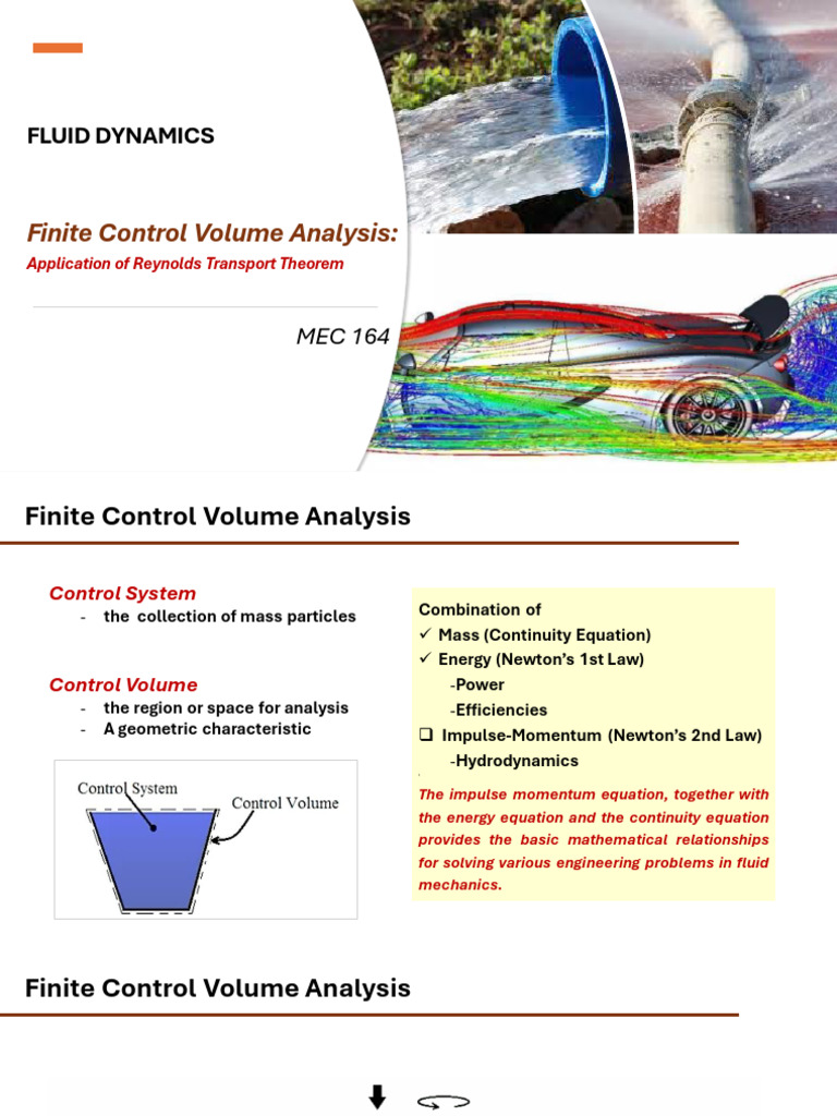 MEC 164 Fluid Mechanics Concept of Finite Control Volume | PDF | Fluid Dynamics | Gases