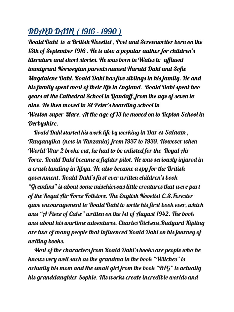 Roald Dahl: Iconic Children's Author | PDF