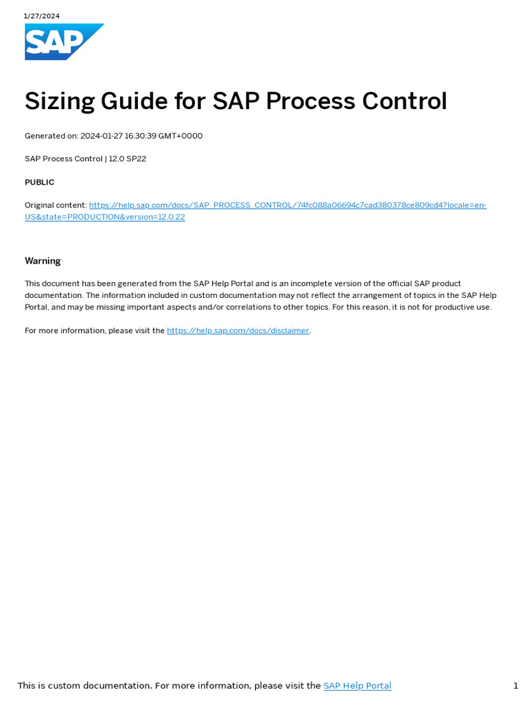 Sizing Guide For SAP Process Control | PDF | Databases | Random Access Memory