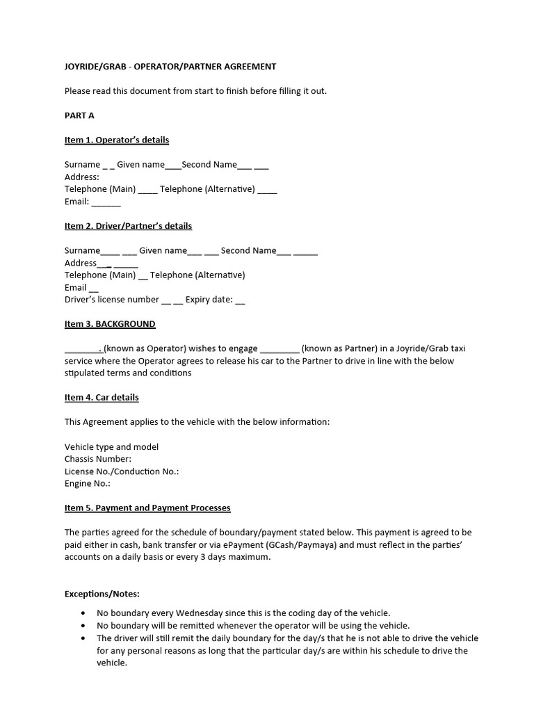 TNVS Operator and Driver Agreement | PDF | Vehicle Insurance | Car