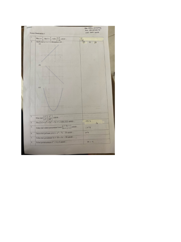 Pra Test MTK Dasar1 | PDF