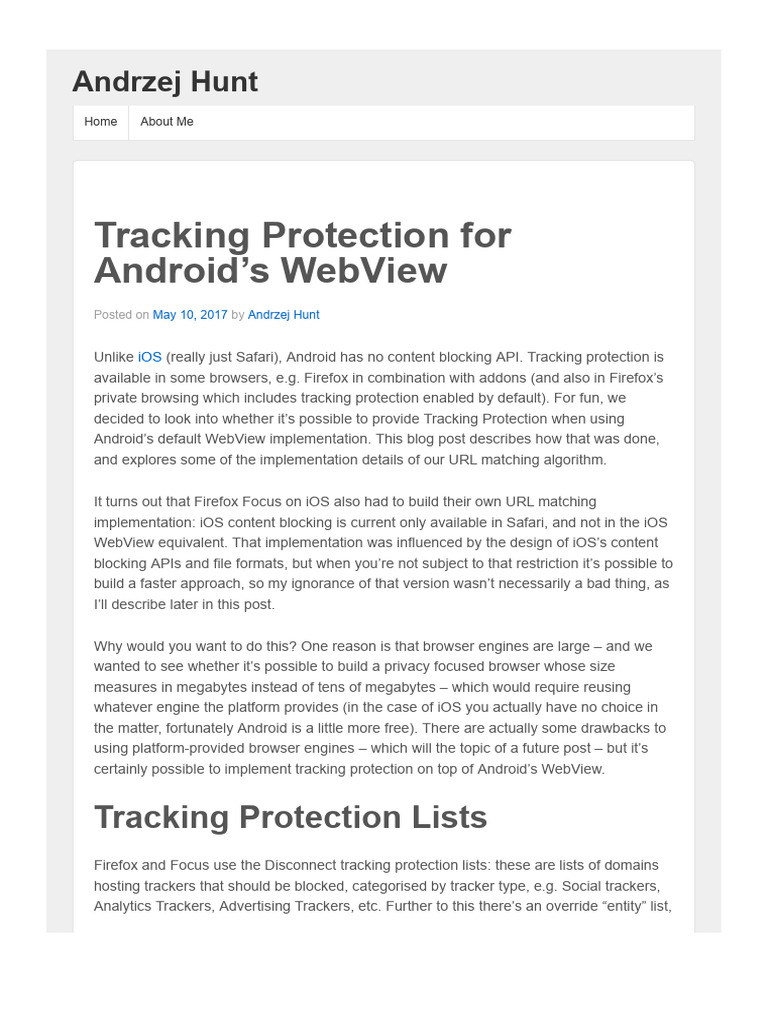Tracking Protection For Android's WebView - Andrzej Hunt | PDF | Android (Operating System ...