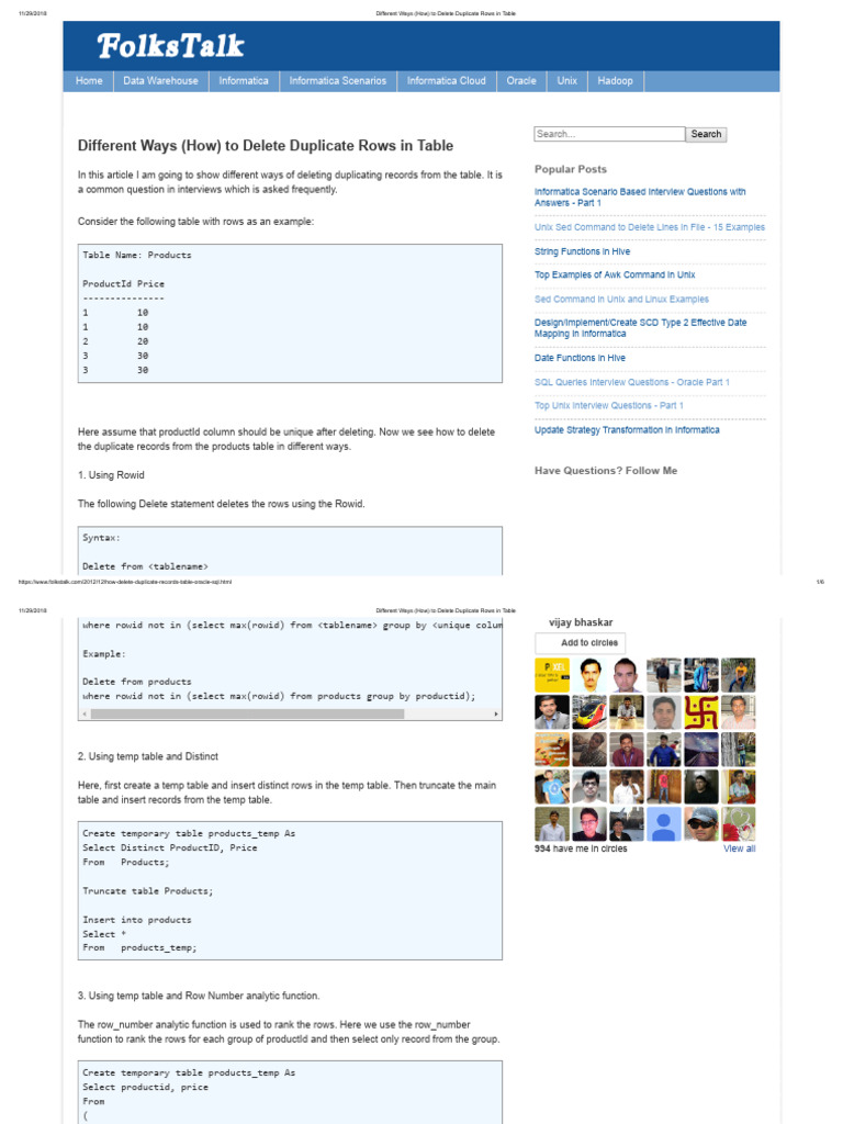 Different Ways (How) To Delete Duplicate Rows in Table | PDF | Table (Database) | Data ...