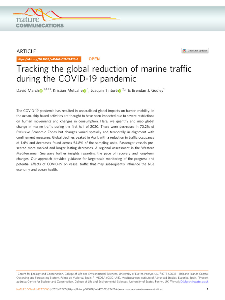 Tracking the global reduction of marine traffic during the COVID-19 ...