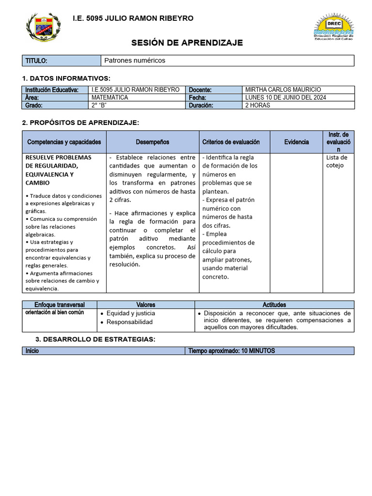 10-06 - MATE - Patrones Numéricos | PDF | Aprendizaje | Evaluación