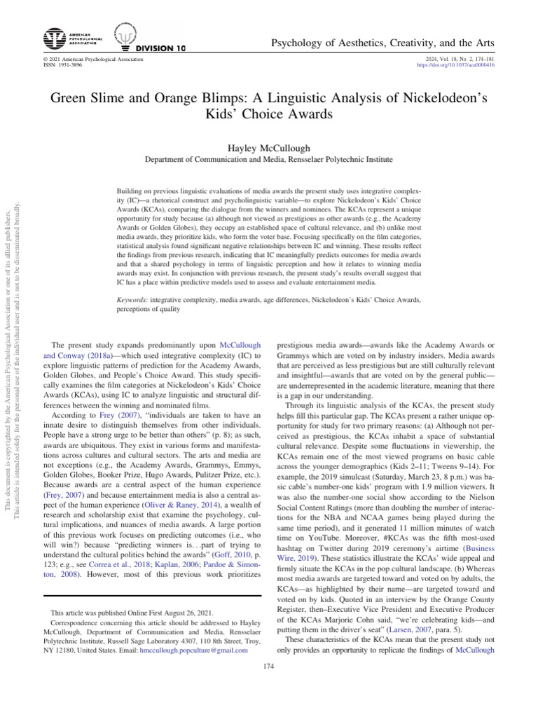 Green Slime and Orange Blimps: A Linguistic Analysis of Nickelodeon 'S ...