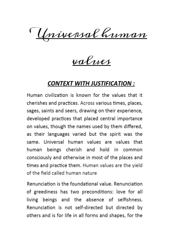 UNIVERSAL HUMAN VALUES - Notes | PDF | Nonviolence | Truth