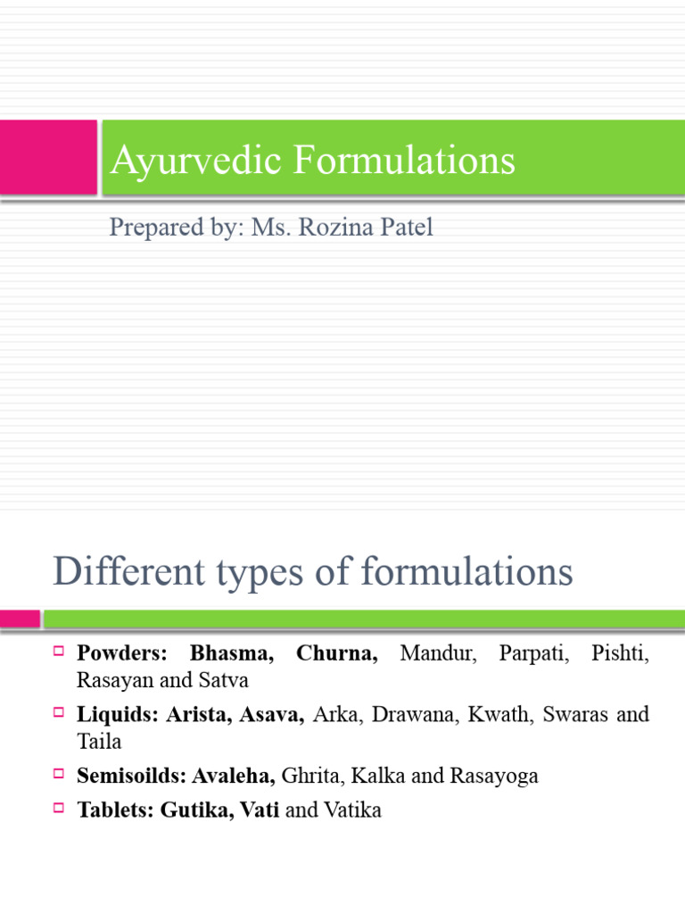 Ayurvedic Formulations Unit 1 | PDF | Tablet (Pharmacy) | Metals
