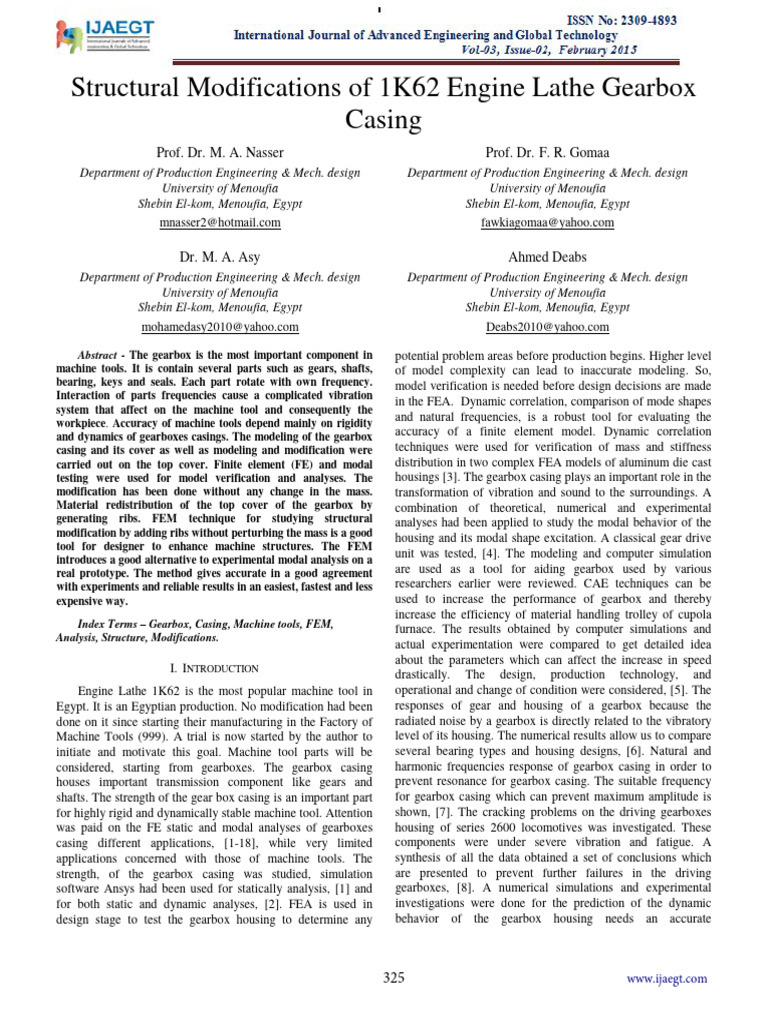 Structural Modifications of 1K62 Engine Lathe Gearbox Casing | PDF | Finite Element Method ...