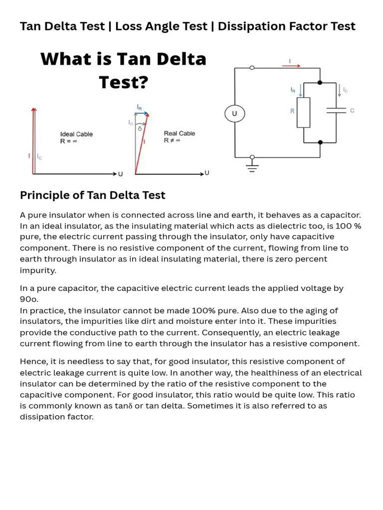 Tan Delta Test Loss Angle Test Dissipation Factor Test | PDF ...