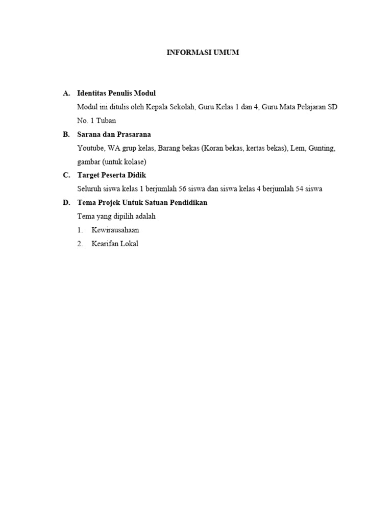 Modul Projek Kelas 1-4 Ok | PDF