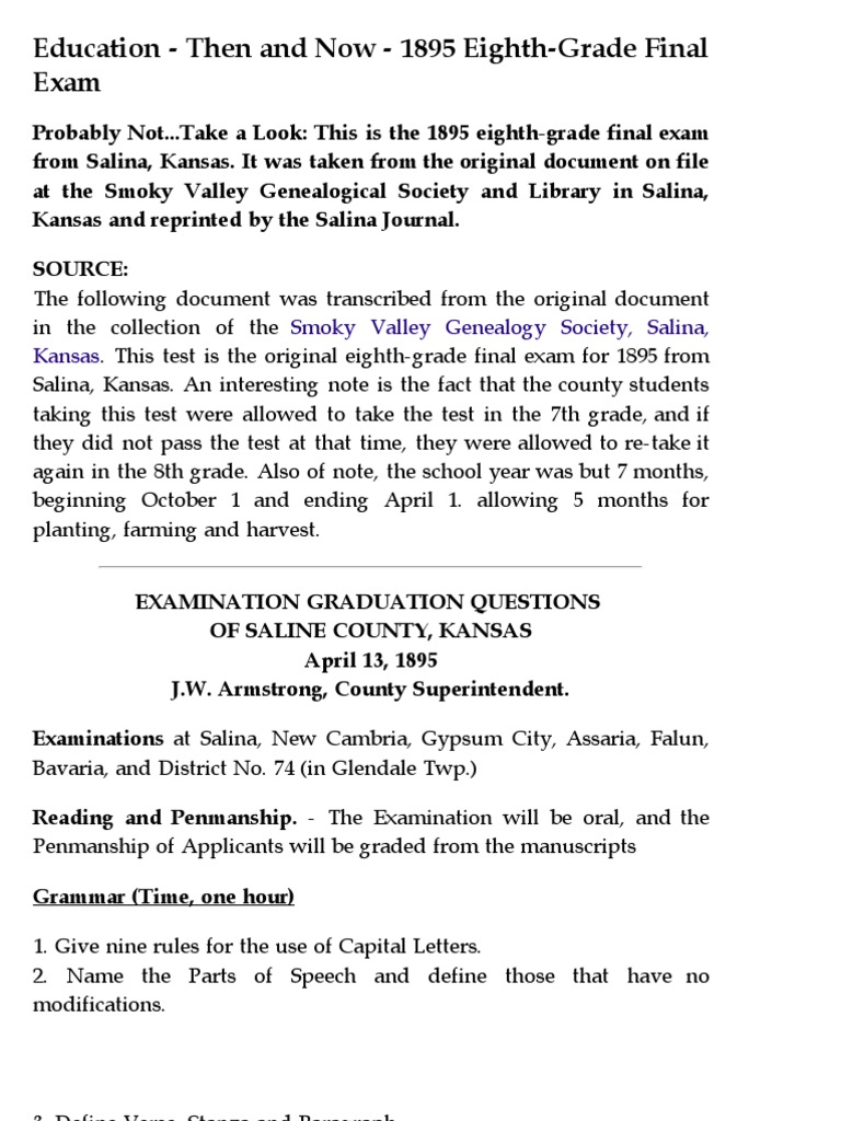 1895 8th Grade Test | PDF | Test (Assessment) | Teachers