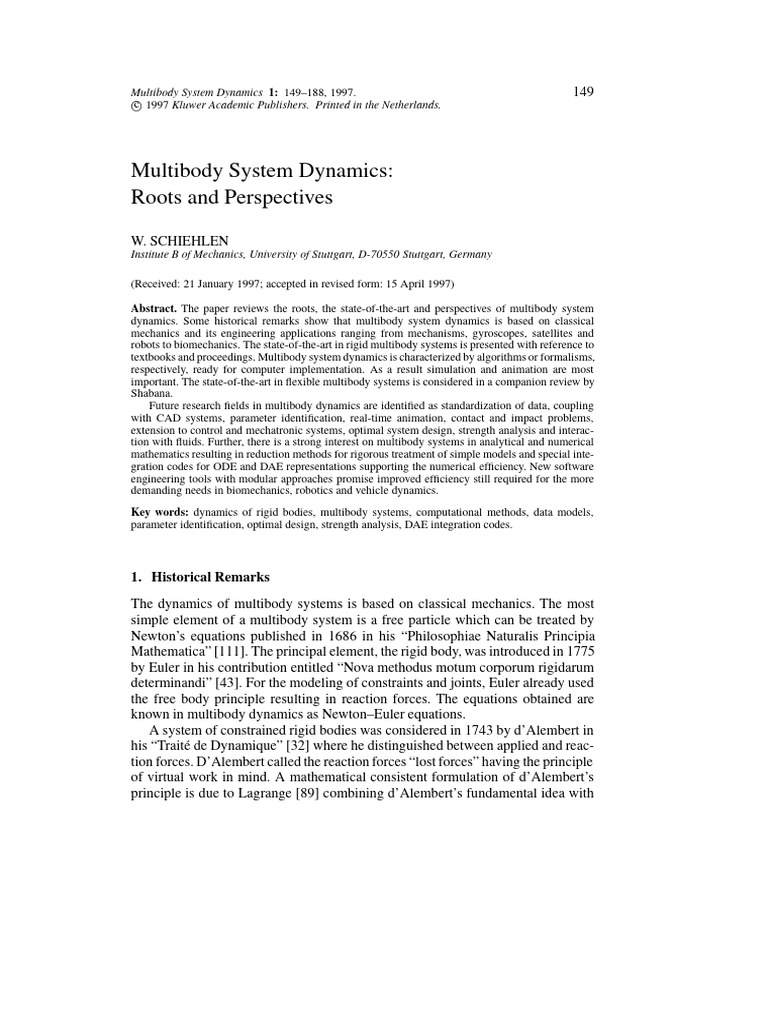 Multibody System Dynamics Overview | PDF | Lagrangian Mechanics | Force