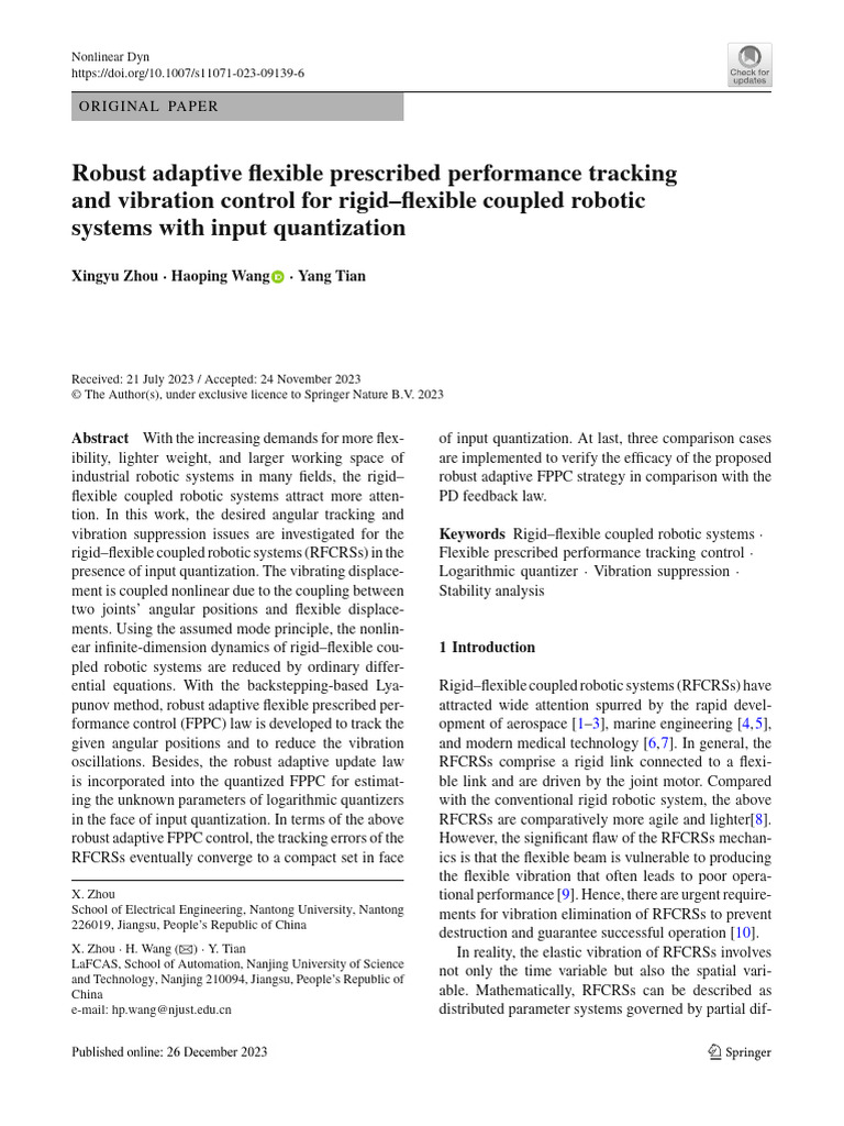 Robust Adaptive Flexible Prescribed Performance Tracking and Vibration ...