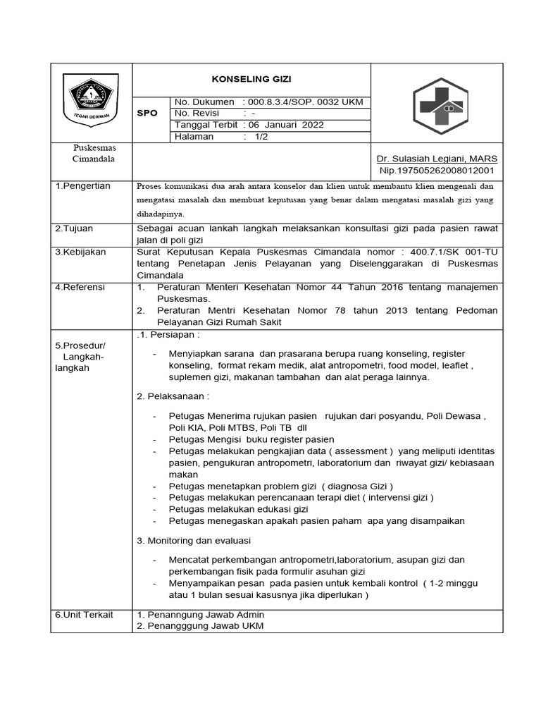 SOP Konseling Gizi Rawat Jalan Fix | PDF