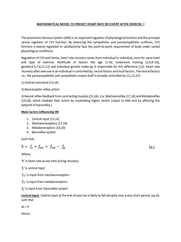 Mathematical Model To Predict Heart Rate Recovery After Exercise-I | PDF | Angiology ...