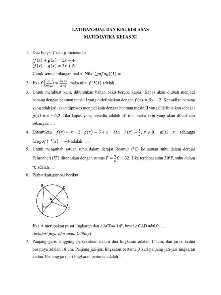 Latihan Soal Dan Kisi Kisi ASAS MAT Kelas XI | PDF | Metode & Bahan Ajar | Sains & Matematika