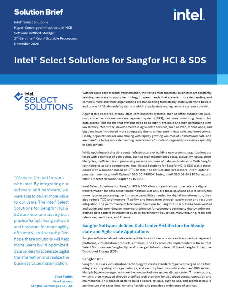 Intel Select Solutions For Sangfor Hci Sds Idl | PDF | Solid State ...