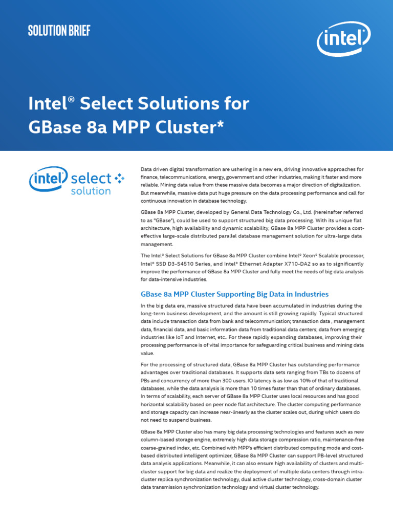 Select Solutions For Gbase 8a MPP Cluster Brief | PDF | Scalability | Computer Cluster