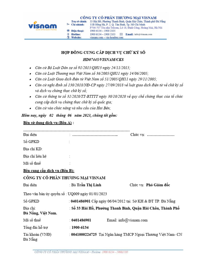 2023 - KH Mau Hop Dong CKS | PDF