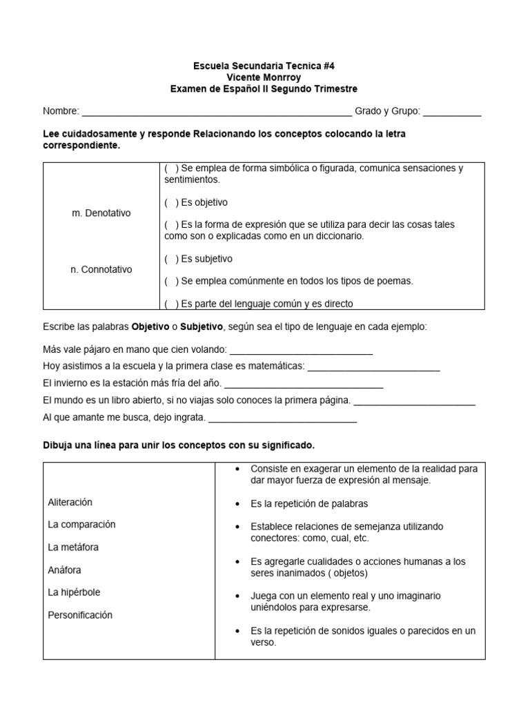 Examen Español 2 Segundo Trimestre | PDF | Poesía