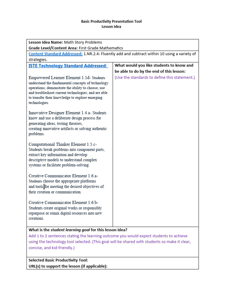 BPTs Basic Productivity Tools LESSON IDEA Template | PDF | Learning ...
