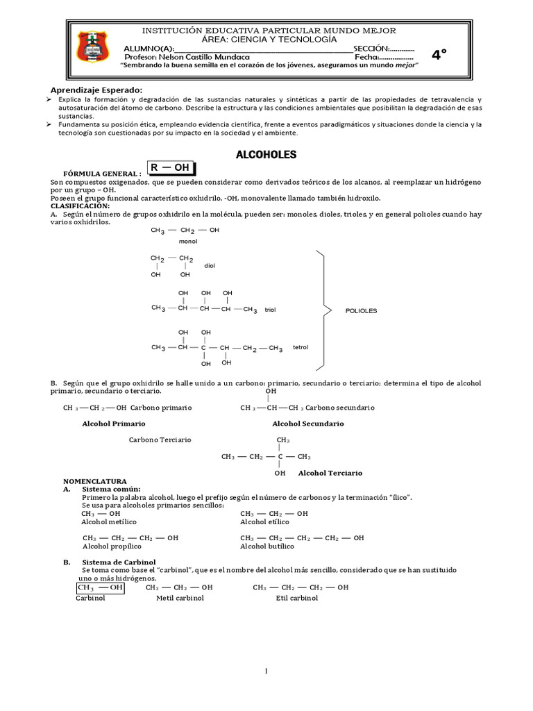 Módulo de Aprendizaje Función Alcoholes | PDF | Compuestos orgánicos ... Módulo de Aprendizaje Función Alcoholes | PDF | Compuestos orgánicos ...