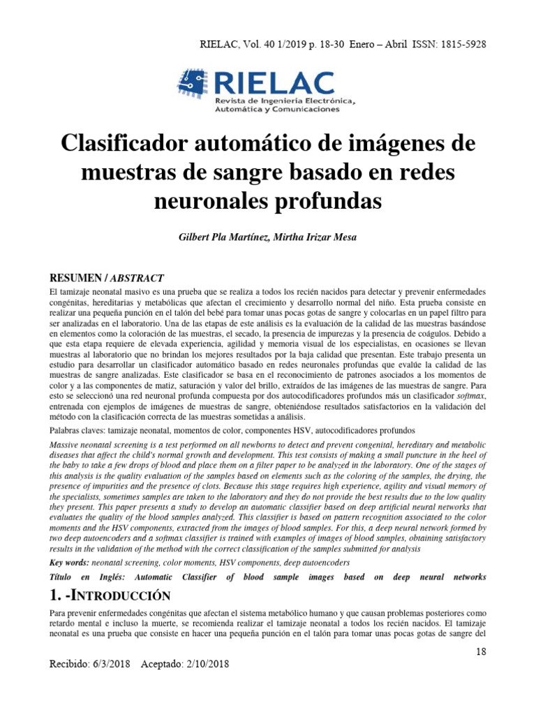 Clasificador Automático de Imágenes de Muestras de Sangre Basado en Redes Neuronales Profundas ...
