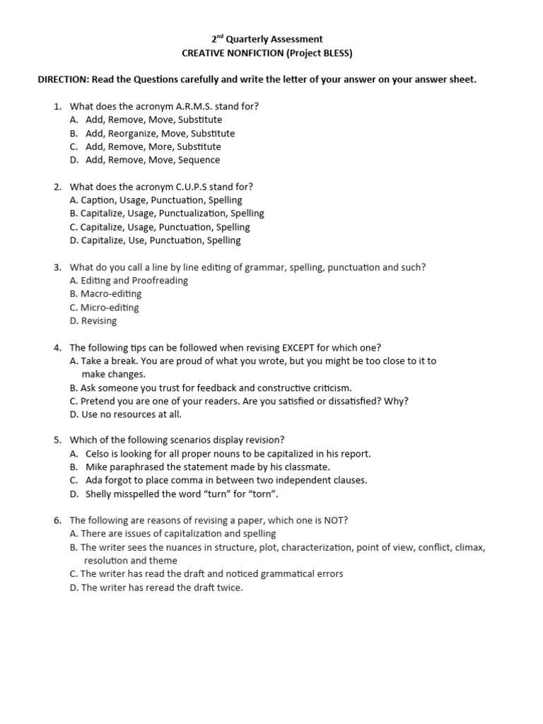 2nd Quarterly Assessmen1 | PDF | Proofreading | Editing
