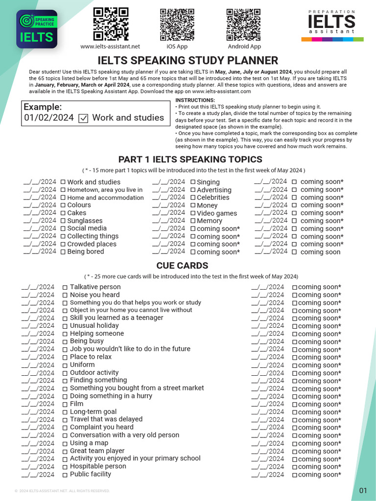 IELTS Speaking Study Planner May-August 2024 | PDF | International ...