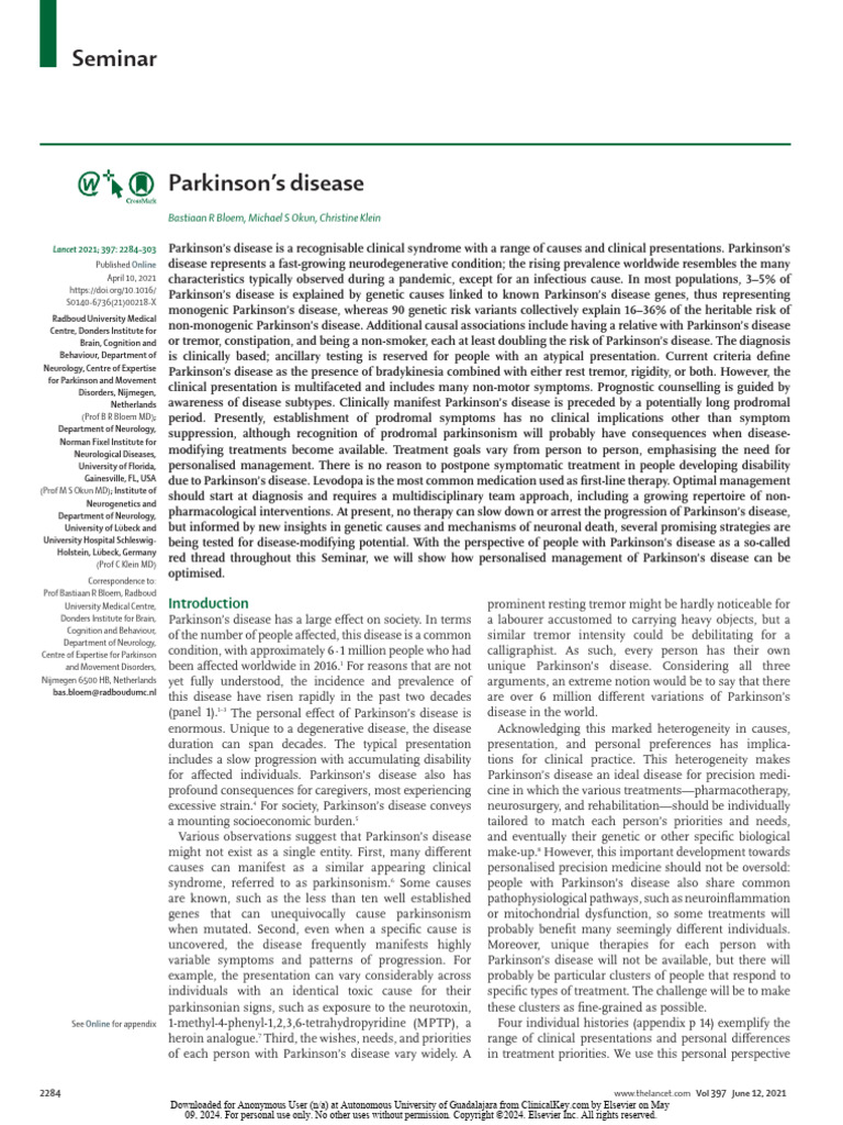 Parkinson's Disease | PDF | Parkinson's Disease | Medical Diagnosis