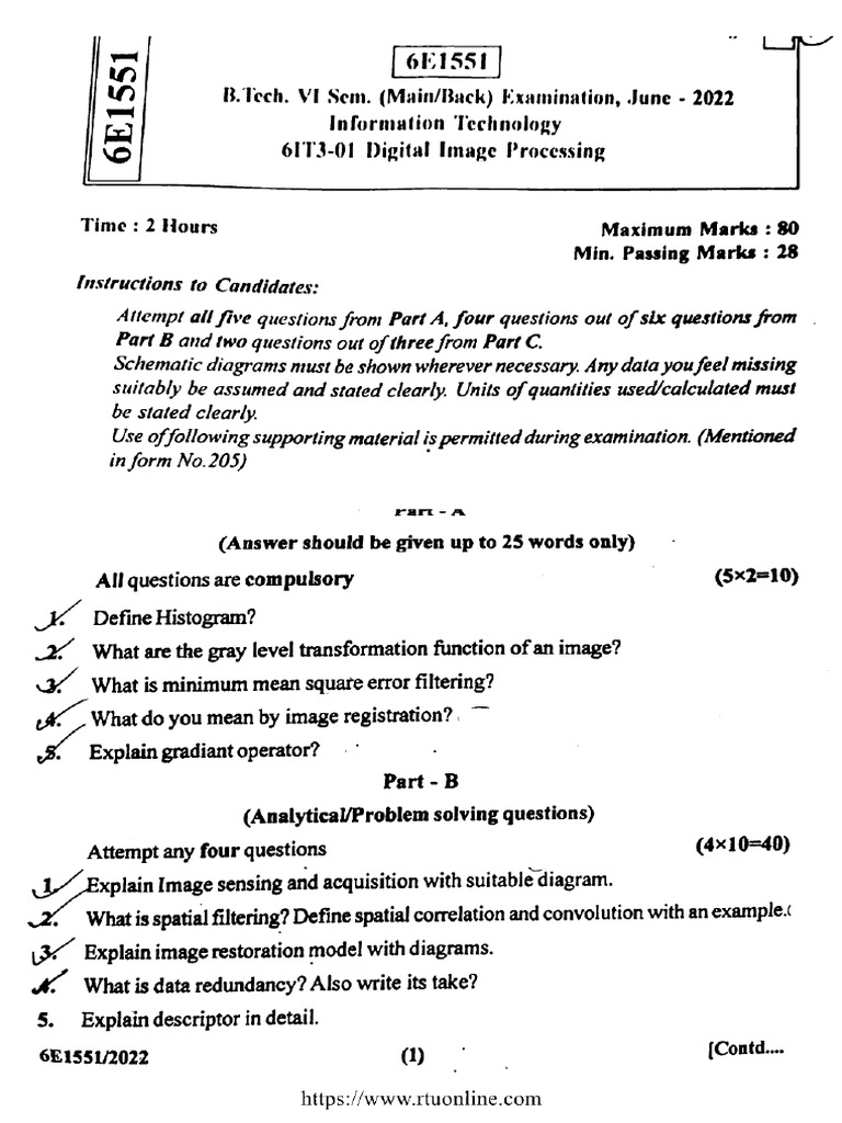 Btech It 6 Sem Digital Image Processing 6e1551 Jun 2022 | PDF