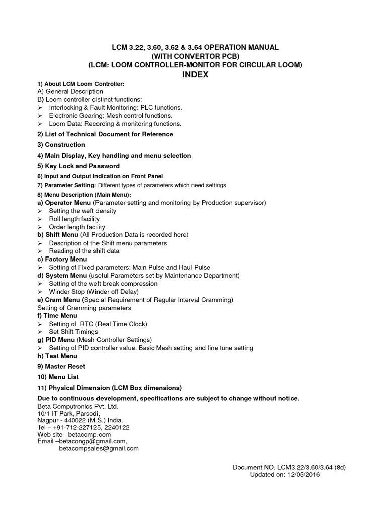 Loom Controller | PDF | Loom | Parameter (Computer Programming)