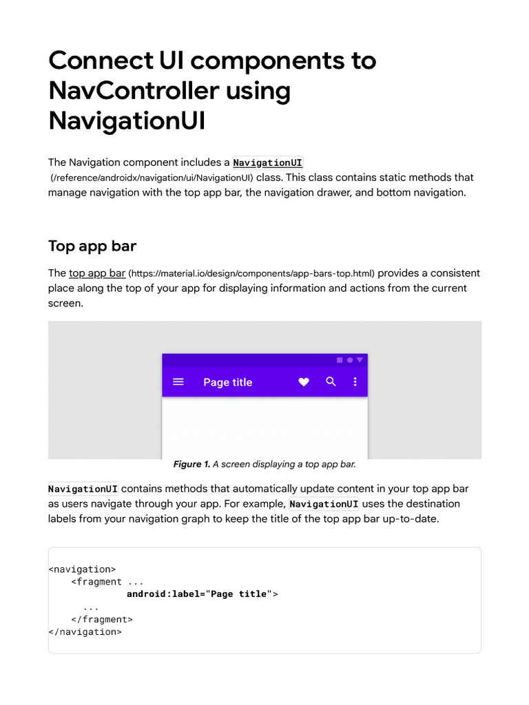 Connect UI Components To NavController Using NavigationUI - Android Developers | PDF | Android ...