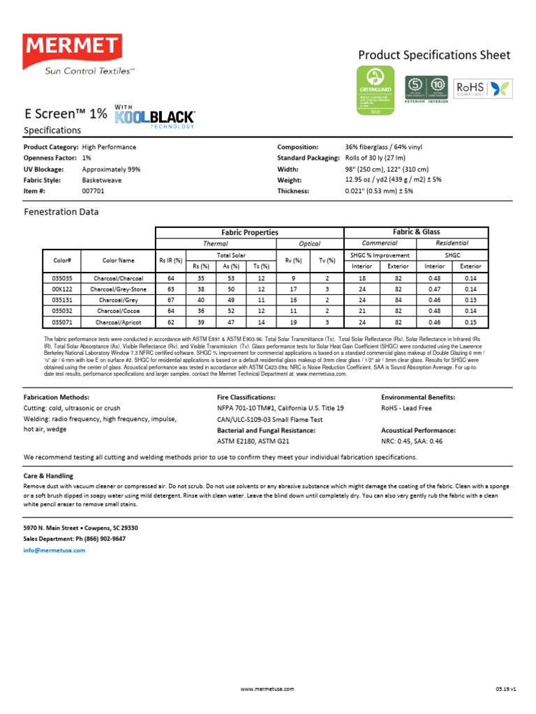 E Screen KOOLBLACK Spec Sheet | PDF | Building Engineering | Materials