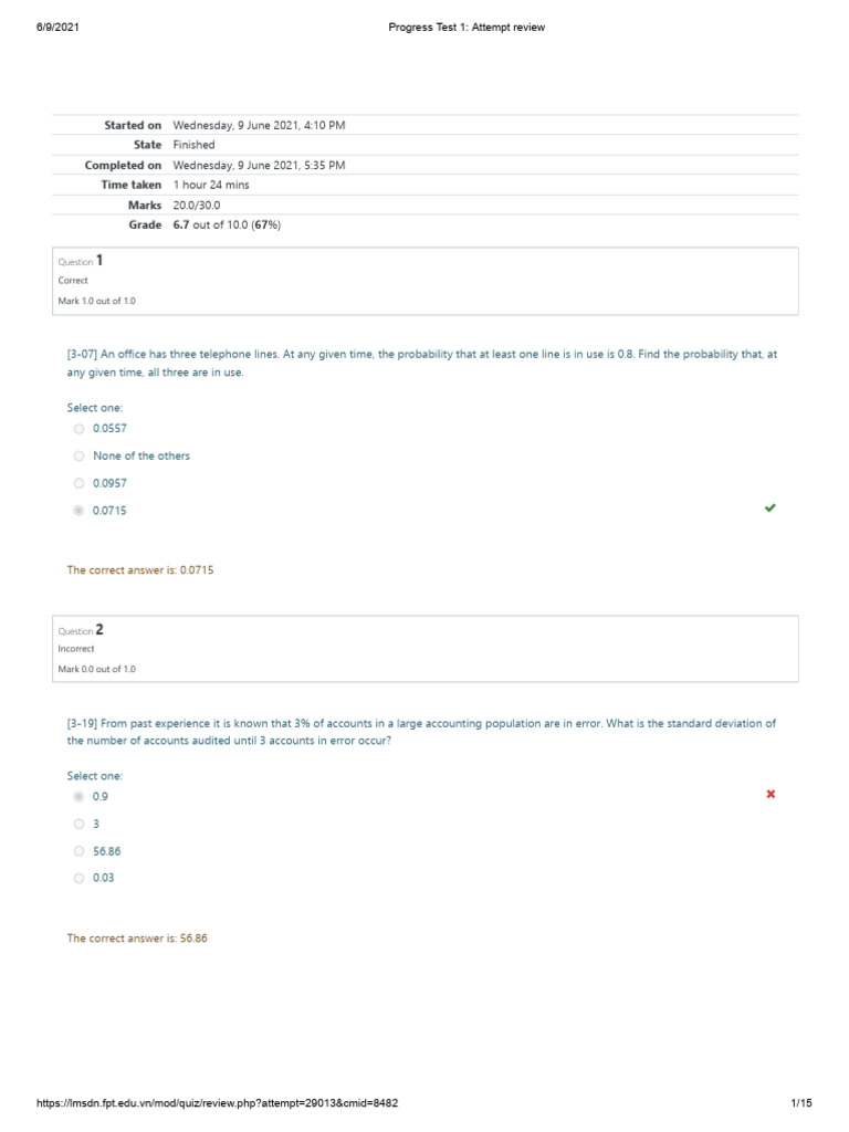 Progress Test 1 - Attempt Review | PDF | Probability Distribution ...