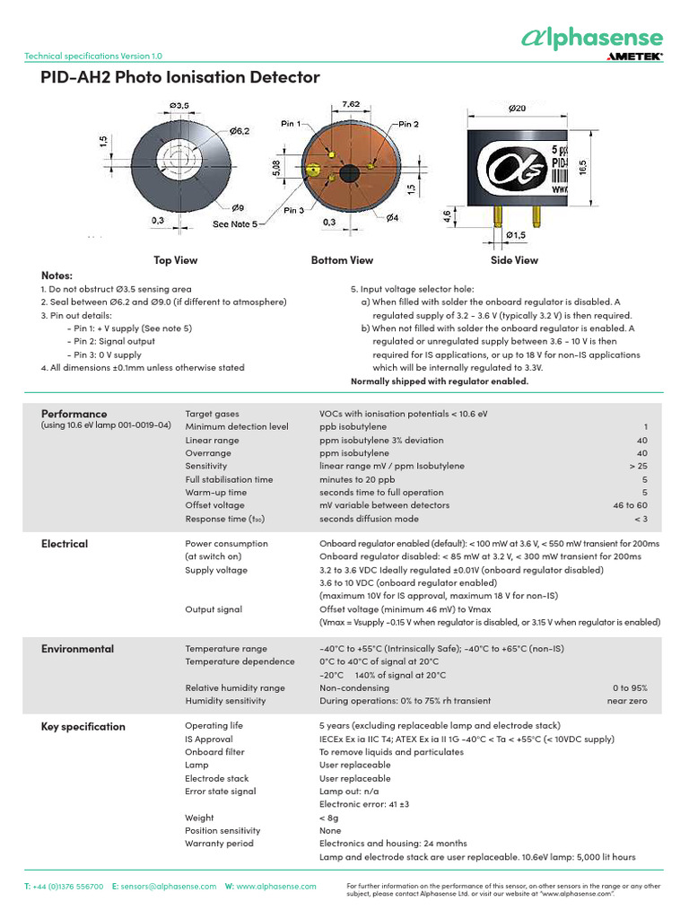 alphasense_pid-ah2_datasheet_en_1 | PDF | Computer Engineering | Electronic Engineering