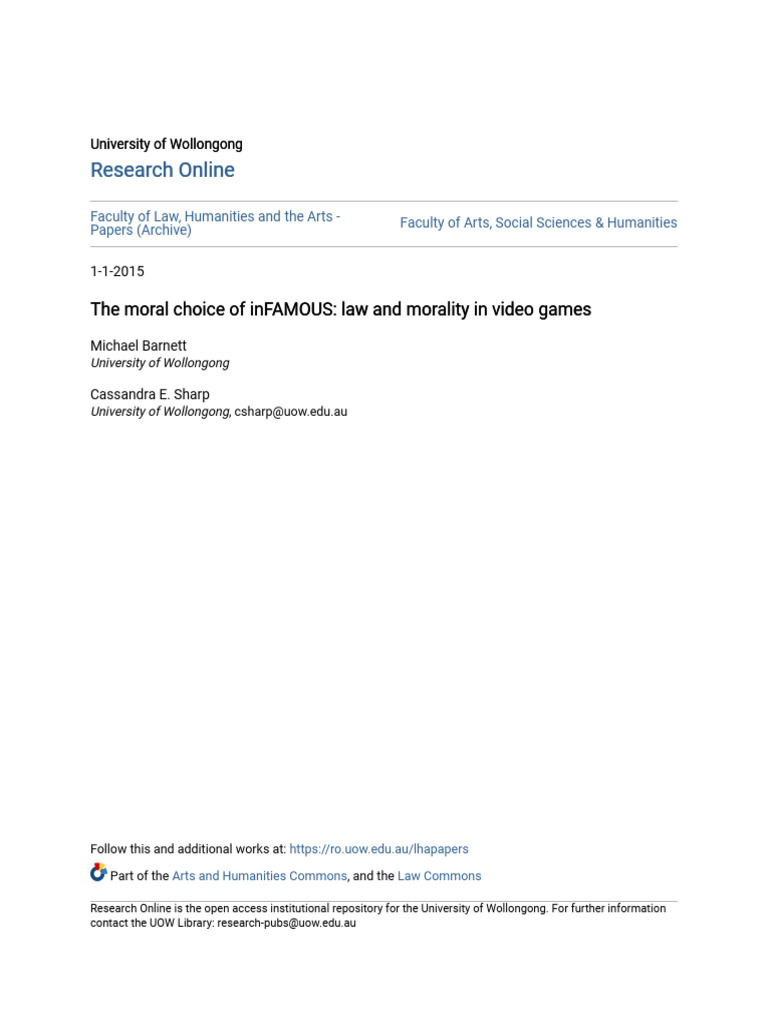 The Moral Choice of inFAMOUS - Law and Morality in Video Games | PDF ...