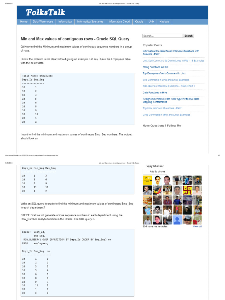 Min And Max Values Of Contiguous Rows Oracle Sql Query Pdf Sql Information Technology