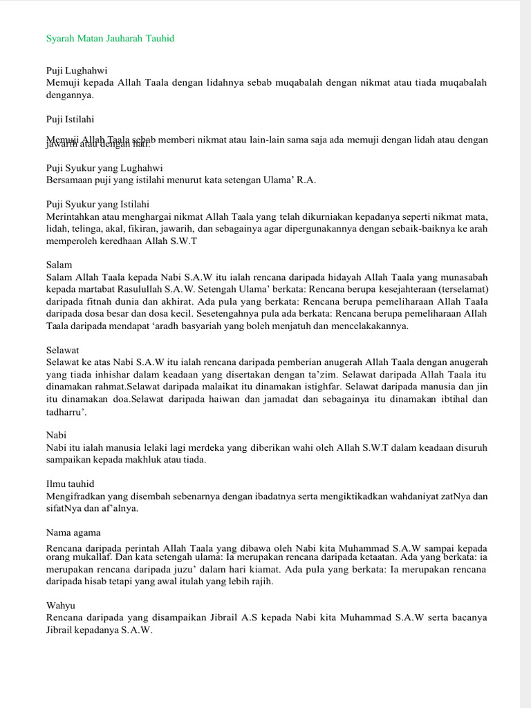 Dokumen - Tips - Takrif DRP Kitab Syarah Jauharah Tauhid | PDF