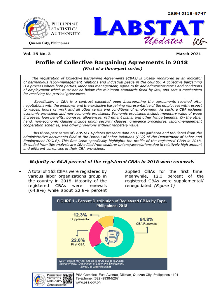 3- LABSTAT Updates - Profile of CBAs in 2018_signed | Download Free PDF ...