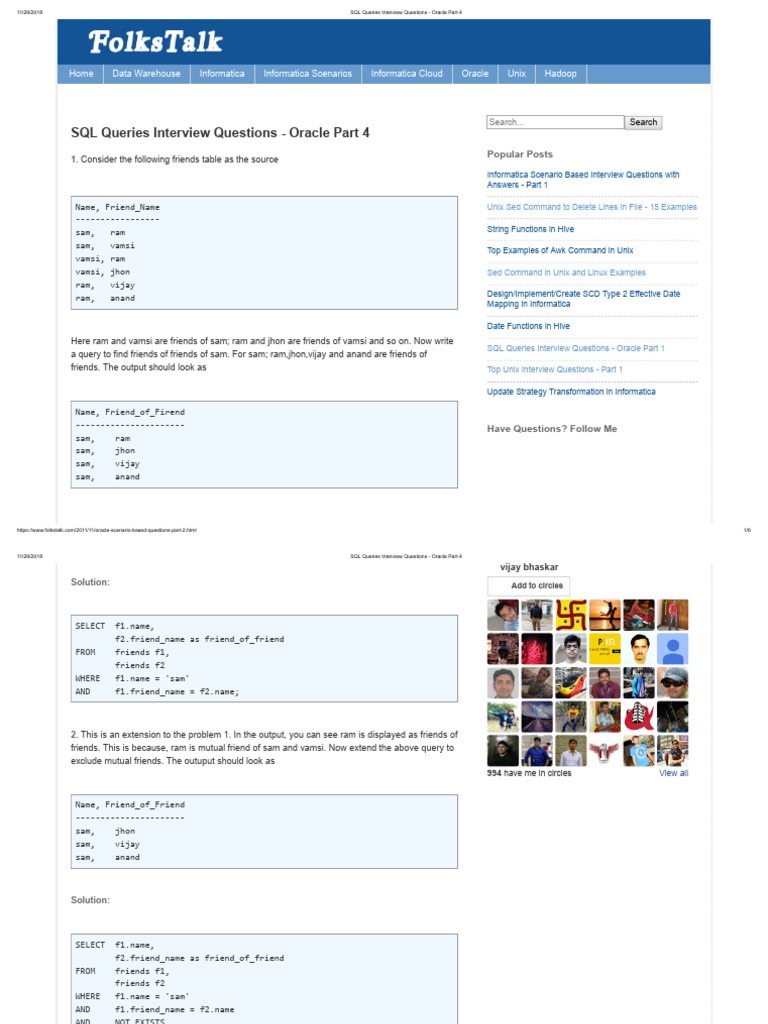 Sql Queries Interview Questions Oracle Part 4 Pdf Sql Computer Science