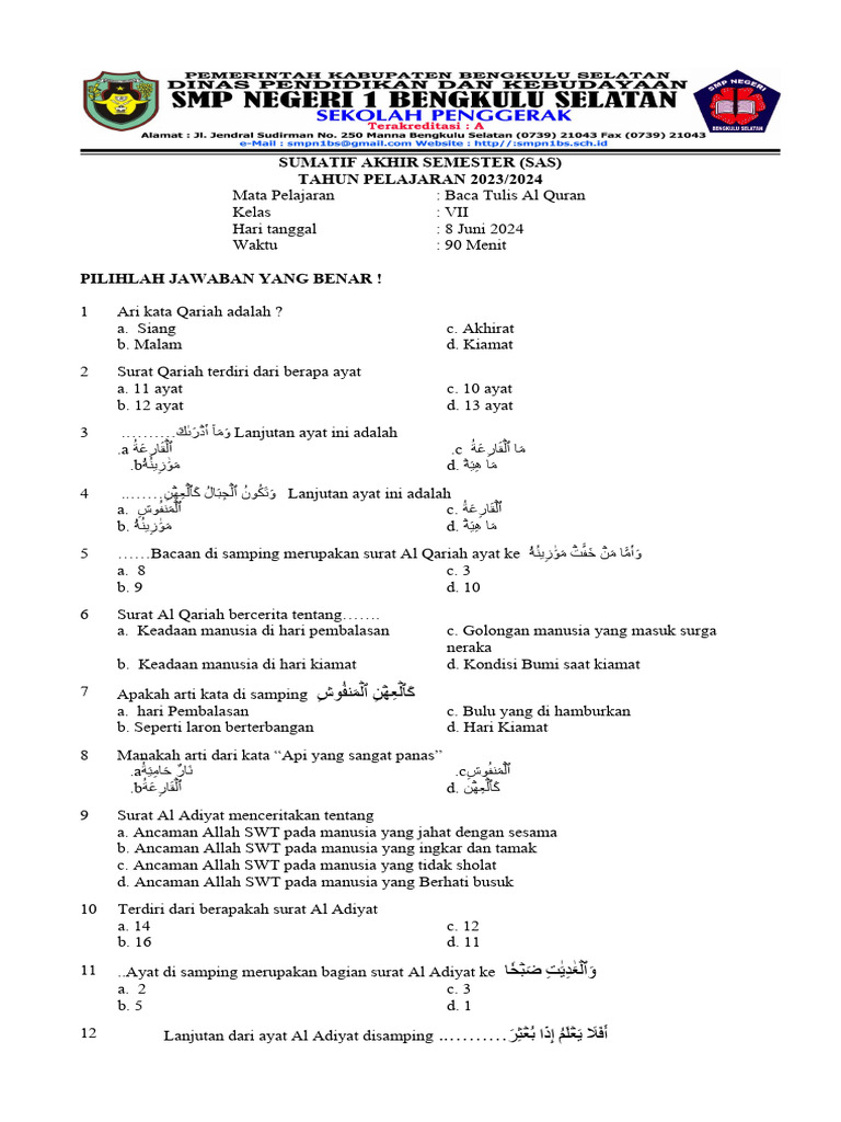 Soal Bta Kelas 7 Sems 2 | PDF